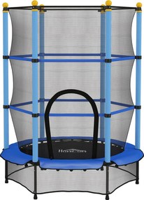 HOMCOM dětská trampolína Ø140 cm, trampolína s ochrannou sítí, kryt hran, zahradní trampolína pro děti 3-10 let, max. zatížení 50 kg, modrá barva