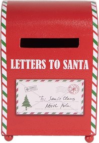 Červená kovová dekorační schránka Letters to Santa - 14*13*19 cm