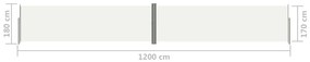 Zatahovací boční markýza krémová 180 x 1 200 cm,  318073