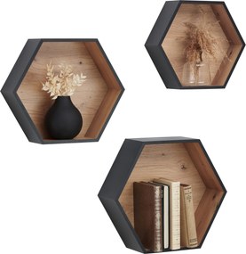 XXXLutz SADA NÁSTĚNNÝCH REGÁLŮ, černá, dub artisan Xora - Nástěnné regály - 002798014701