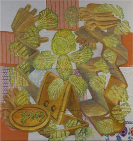Daniela Krajčová | Krajanie šalátu Rám: Dubový, Velikost: 40 x 40 cm