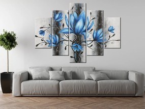 Gario Ručně malovaný obraz Kytice modrých magnólií - 5 dílný Rozměry: 150 x 70 cm
