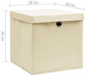 Úložné boxy s víky 10 ks 28 x 28 x 28 cm krémové - Default Title