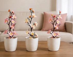 umělá květina, bonsai švestkového květu, plast, výška 28 cm, růžová, Dekorino UK20260002