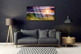Obraz na skle Hory Západ Slunce Krajina 140x70 cm