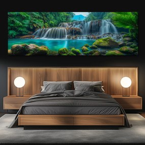Obraz na plátně - Vodopády s mechovými kameny v džungli FeelHappy.cz Velikost obrazu: 150 x 50 cm