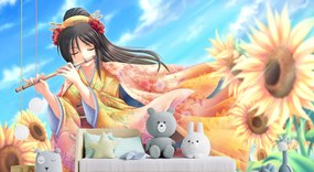 Malvis ® Anime Tapeta dívka s flétnou Vel. (šířka x výška): 288 x 200 cm