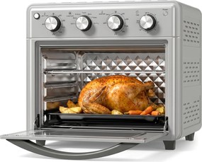 HOMCOM elektrická stolní trouba 30 L 1600 W horkovzdušná fritéza se 7 režimy ohřevu a časovačem 43x39x39 cm stříbrná