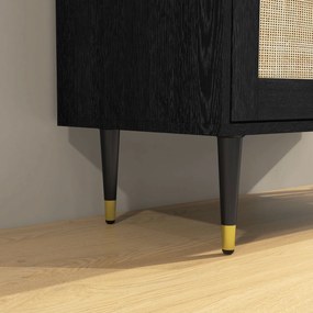 HOMCOM Buffet Skříňka s Dvojitými Dveřmi v Boho Stylu, 2 Úrovně, Ratanový Přední Panel 80 x 38 x 79 cm Černá | Aosom