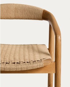Barová židle s područkami z dubového dřeva v přírodní barvě (výška sedáku 65 cm) Derile – Kave Home