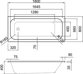 Erga Pureline-O, vana 1800x800x400 mm bez nožiček, bílá lesklá, ERG-V07-PURELINE-O-180x080-WH