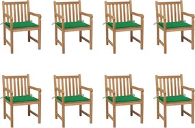Zahradní židle 8 ks zelené podušky masivní teak 3073063