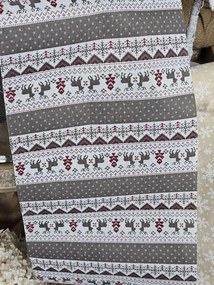 Šedo-červený vánoční běhoun / látka na stůl s jeleny - 30*300 cm