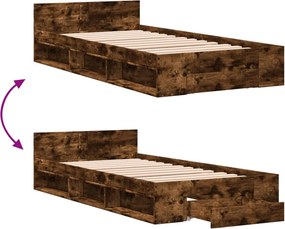 Rám postele se zásuvkou kouřový dub 100x200 cm kompozitní dřevo 3280794