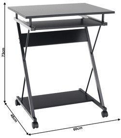 Kondela Pojízdný PC stůl / herní stůl s kolečky, černá, TARAK