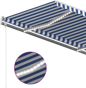 Ručně zatahovací markýza s LED světlem 450 x 350 cm modrobílá 3069001