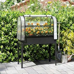 Outsunny Vyvýšený záhon s nástavcem na skleník Box na sázení s výklopným víkem Rolovací dvířka na zip Vypouštěcí otvor Černá barva
