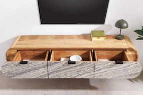 Designový závěsný TV stolek Callison 160 cm akácie / vzor kámen