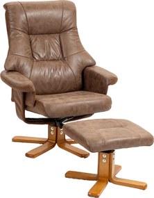 HOMCOM Relaxační Křeslo s Ottomans, Otočné Křeslo k Televizi s Funkcí Polohování, Potahované Křeslo do Obývacího Pokoje, Ložnice, Hnědá Microfiber, 7…