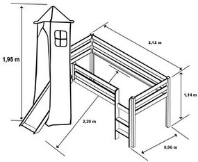 Dětská VYVÝŠENÁ postel se skluzavkou SAFARI - BÍLÁ