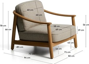 Světle šedé polstrované zahradní křeslo Elunda – Kave Home