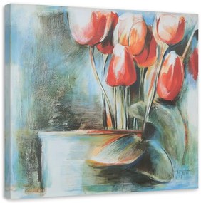 Obraz na plátně Váza s červenými tulipány - 60x60 cm