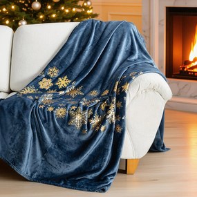 VÁNOČNÍ FLEECOVÁ DEKA JOY3 150X200 CM TMAVOMODRÁ