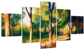 Obraz lesa v letním slunci, malba (125x70 cm)