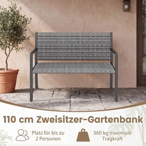 Costway Zahradní lavice ratanová s opěradlem a područkami pro 2 osob