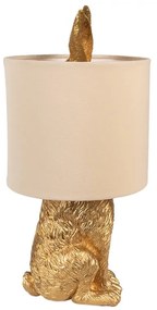 Zlatá stolní lampa králík s béžovým stínidlem Konijn – 20x43 cm