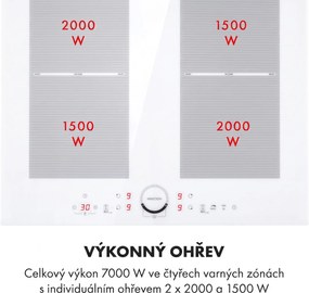 Klarstein Delicatessa 60, indukční varná deska, 7000 W, 4 zóny, sklokeramika, bílá