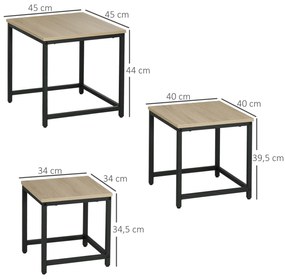 HOMCOM sada 3 konferenčních stolků konferenční stolky s ocelovým rámem vzhled dřeva přírodní do obývacího pokoje a rohové pohovky | Aosom.de
