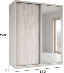 Skříň s posuvnými dveřmi 1800x2400x600 1LTD 1 Zrcadlo Artwood světlý, profil stříbrný