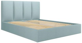 OnaDnes -20% Světle modrá látková dvoulůžková postel MICADONI Pyla 140 x 200 cm s úložným prostorem