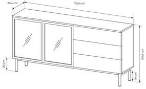 LANG c | komoda 180 2D3S + LED osvětlení | 180 cm | černá/dub evoke