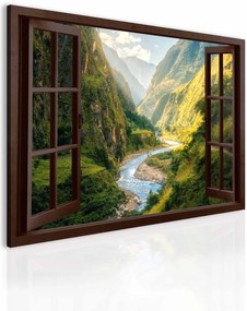 Malvis 3D obraz okno horská řeka Velikost (šířka x výška): 60x40 cm