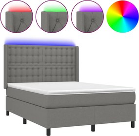 Box spring postel s matrací a LED tmavě šedá 140x200 cm textil 3138638