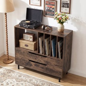 Costway Stojan na gramofon s 4 vinylovými přihrádkami a 2 zásuvkami