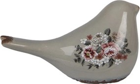 Dekorace šedý keramický ptáček Masselin M – 21x9x11 cm