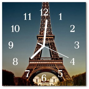 Nástenné skleněné hodiny Eiffelova věž 30x30 cm