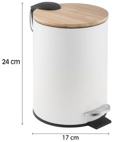 Erga Vini, kulatý odpadkový koš 3l na postavení, bílá matná-přírodní hnědá, ERG-YKA-CH.VINI-WHT