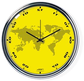 Žluté svisle zrcadlené hodiny s mapou (32 cm)