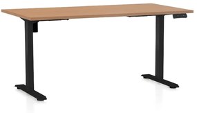 Výškově nastavitelný stůl OfficeTech B, 160 x 80 cm, černá podnož, buk