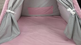 Dětský stan TEEPEE (TÝPÍ) ANIMALS s doplňky - PLAMEŇÁK A KAMARÁDI - šedý/růžový