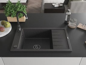 Mexen Elias, granitový dřez granitový 795x480x200 mm, 1-komorový, černá-skvrny s černým sifonem, 6511791005-76-B