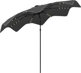 Zahradní slunečník Outsunny 2,9m s 32 solárními LED světly, manuální deštník s 8 žebry, nastavitelný úhel, voděodolný a větrací mřížky pro terasu nebo