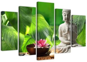 Obraz na plátně pětidílný Buddha Zen Flower Leaf - 150x100 cm