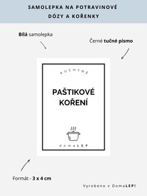 Samolepka na kořenky PAŠTIKOVÉ KOŘENÍ bílá 3 × 4 cm tučné písmo