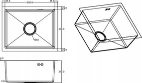 Erga HD, 1-komorový ocelový dřez 400x500x210 mm, grafitová, ERG-MLS-HD4050BB