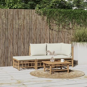 vidaXL 3dílná zahradní sedací souprava krémově bílé podušky bambus